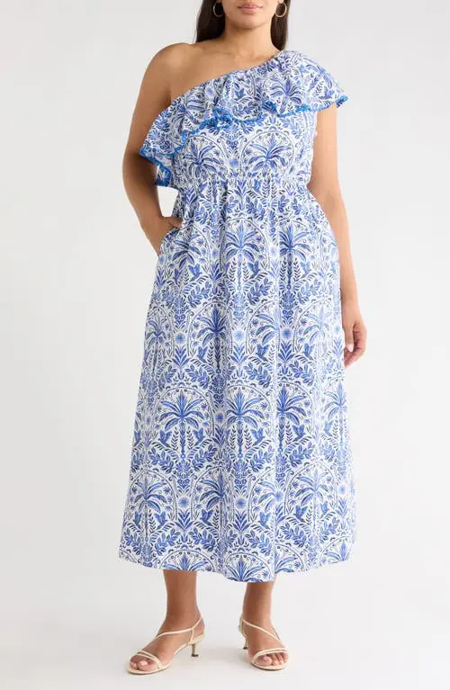SUGARLIPS Romina One-shoulder Tropical Print Midi Dress