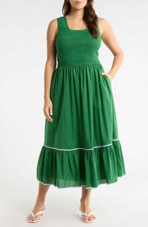 SUGARLIPS Jessy Smocked Sleeveless Midi Dress - Emerald
