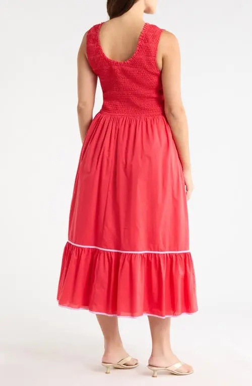 SUGARLIPS Sleeveless Smocked Midi Dress - Red