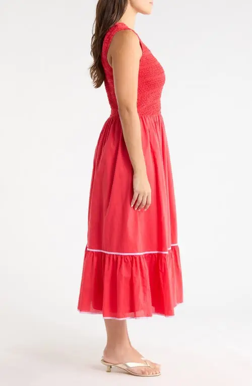 SUGARLIPS Sleeveless Smocked Midi Dress - Red