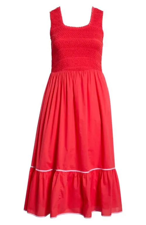 SUGARLIPS Sleeveless Smocked Midi Dress - Red