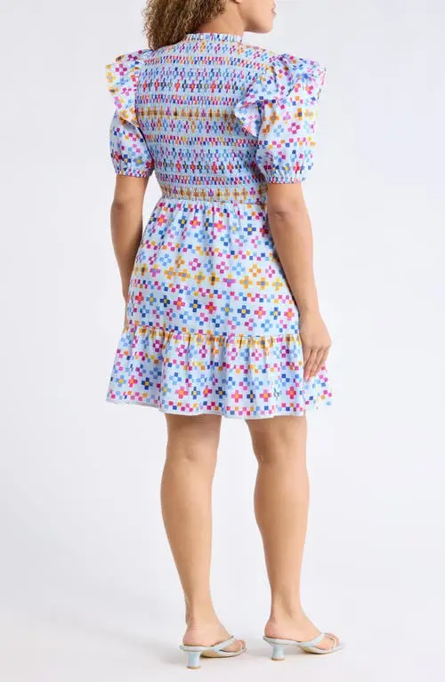 SUGARLIPS Kessa Geo Leopard Smocked Mini Dress