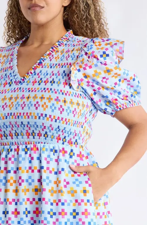 SUGARLIPS Kessa Geo Leopard Smocked Mini Dress