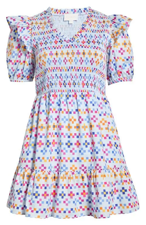 SUGARLIPS Kessa Geo Leopard Smocked Mini Dress