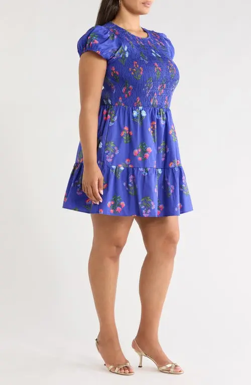 SUGARLIPS Floral Print Smocked Puff Sleeve Mini Dress