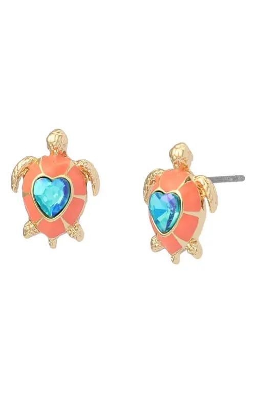 Betsey Johnson Turtle Stud Earrings - Orange