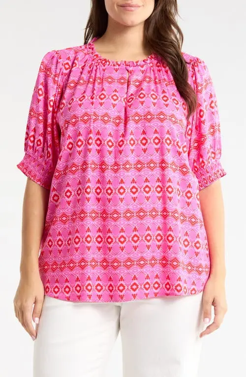 SUGARLIPS Mirany Ikat Print Top - Fuchsia-red-multi