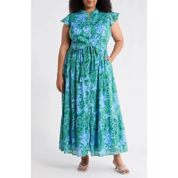 SUGARLIPS Tressa Floral Print Maxi Dress - Kelly-blue-mul