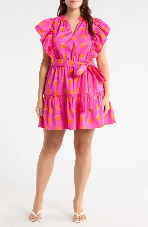 SUGARLIPS Rosy Print Ruffle Minidress - Fuchsia-orange