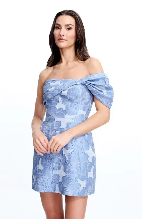 Dress The Population One-shoulder Floral Jacquard Mini Dress - Sky Multi