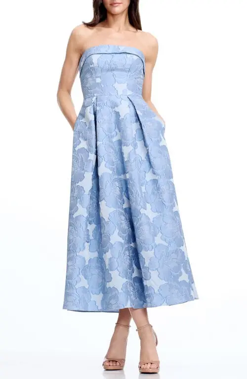 Dress The Population Mika Strapless A-line Floral Jacquard Midi Dress