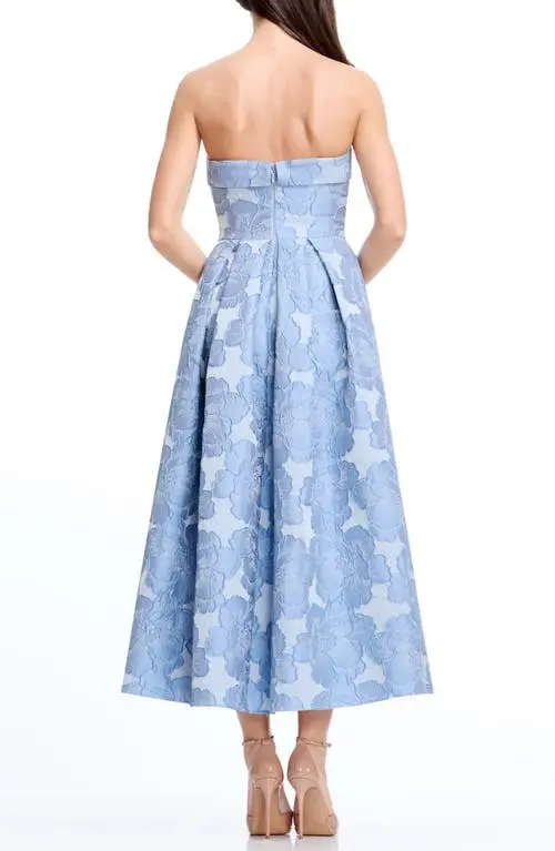 Dress The Population Mika Strapless A-line Floral Jacquard Midi Dress