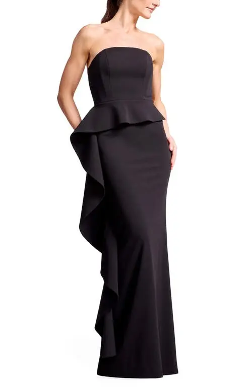 Dress The Population Laysia Strapless Ruffled Gown - Black