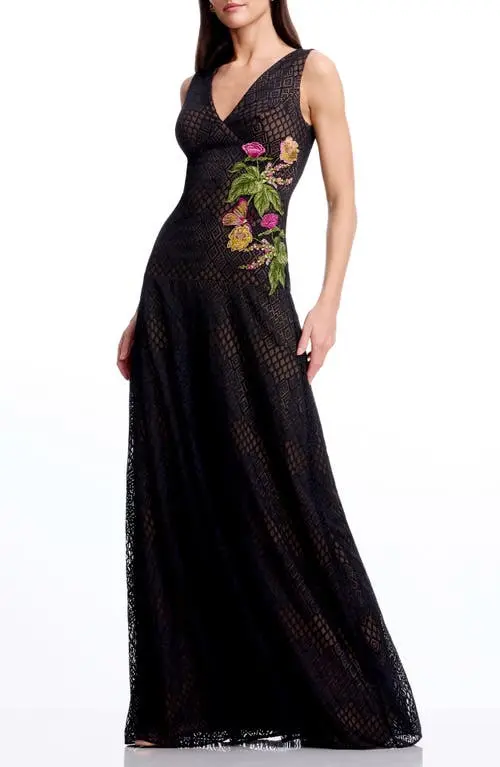 Dress The Population Baylor Floral Embroidery Sleeveless Dress - Black Multi