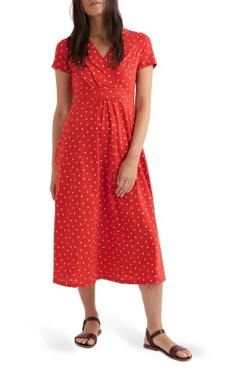 SEASALT CORNWALL Chapelle Dot Print Organic Cotton Jersey Midi Dress - Little Sponge Spot Tomato