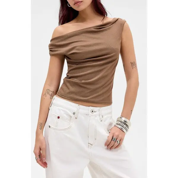BDG URBAN OUTFITTERS Off-the-shoulder Cropped Top - Brown