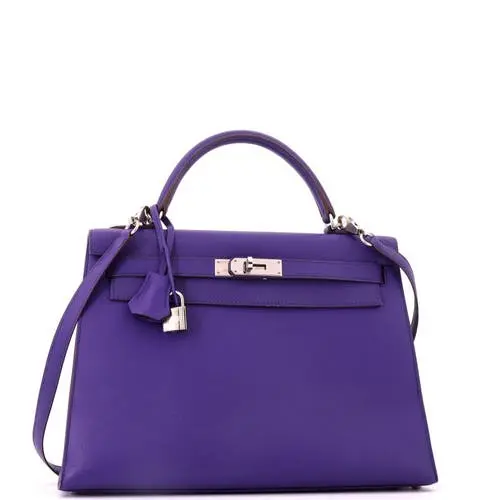Hermès Kelly Handbag Purple Epsom With Palladium Hardware 32
