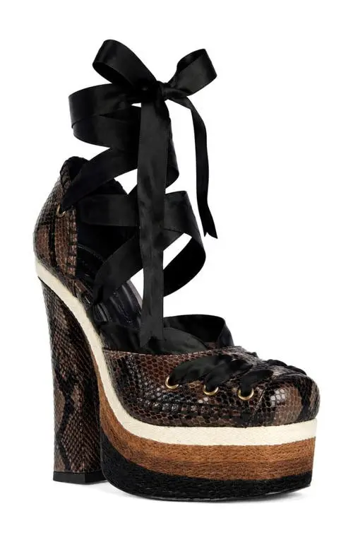 AZALEA WANG Ankle Tie Platform Pumps - Brown Multi