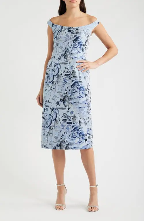 MILLY Mel Floral Jacquard Off-the-shoulder Dress - Blue/navy