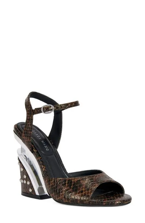 AZALEA WANG Della Snake Embossed Split Heel Sandal - Brown Multi