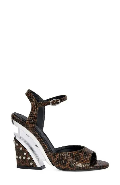 AZALEA WANG Della Snake Embossed Split Heel Sandal
