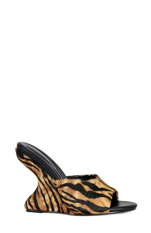 AZALEA WANG Genuine Calf Hair Wedge Sandal
