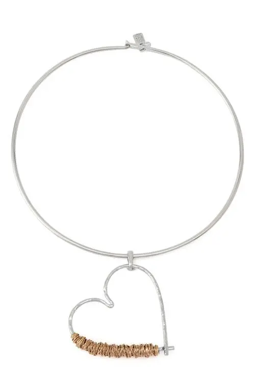 Robert Lee Morris Wire Wrap Heart Pendant Collar Necklace - Two Tone