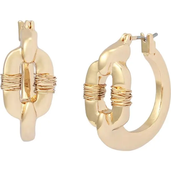 Robert Lee Morris Sculpted Malachite Link Huggie Earrings - Gold