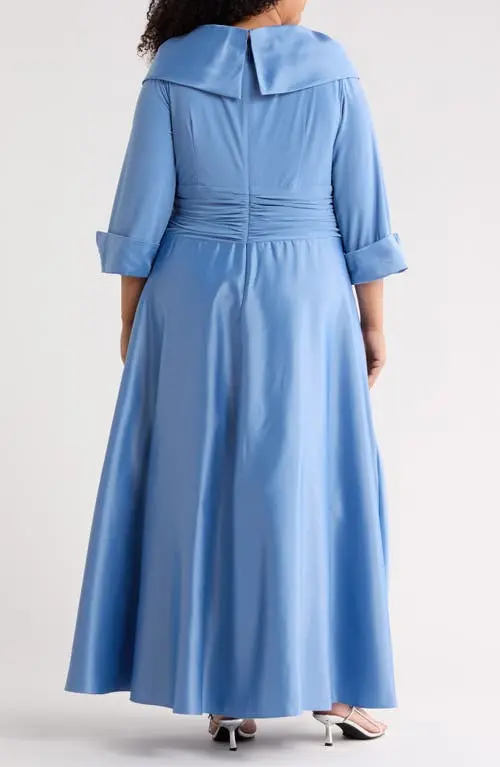 JESSICA HOWARD Portrait Collar Mixed Media Gown