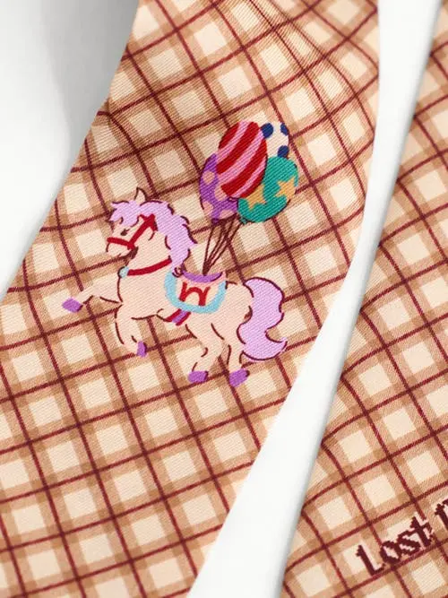 LOST PATTERN Pop Pony" Silk Twill Skinny Scarf - Coffee