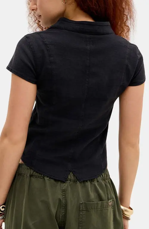 BDG URBAN OUTFITTERS Milo Military Button Trim Linen Blend Crop Top