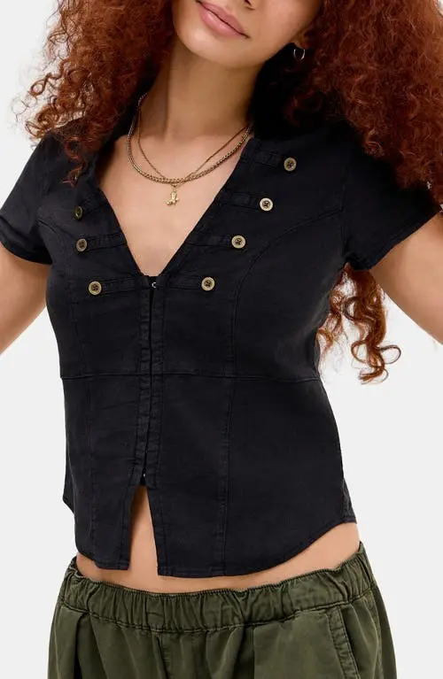 BDG URBAN OUTFITTERS Milo Military Button Trim Linen Blend Crop Top