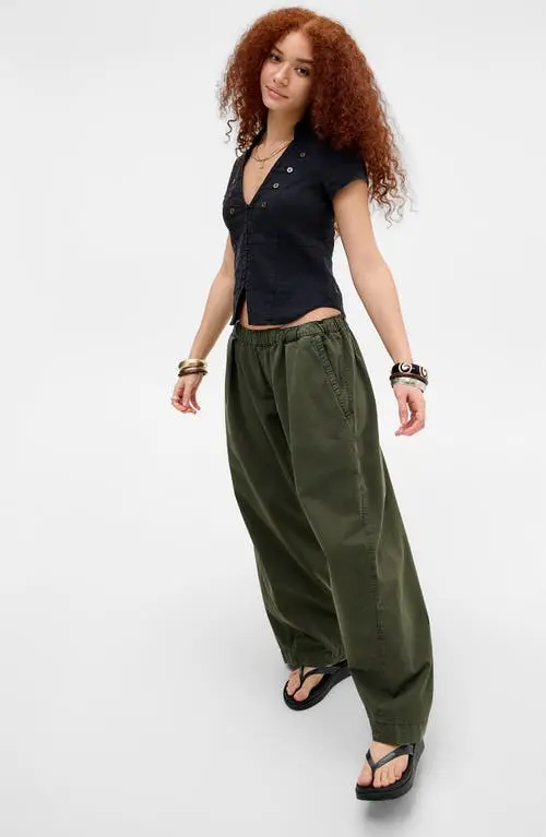 BDG URBAN OUTFITTERS Milo Military Button Trim Linen Blend Crop Top