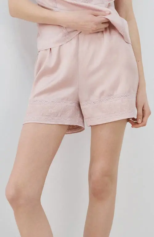 Mango Lace Detail Short Pajama Bottoms - Pale Pink