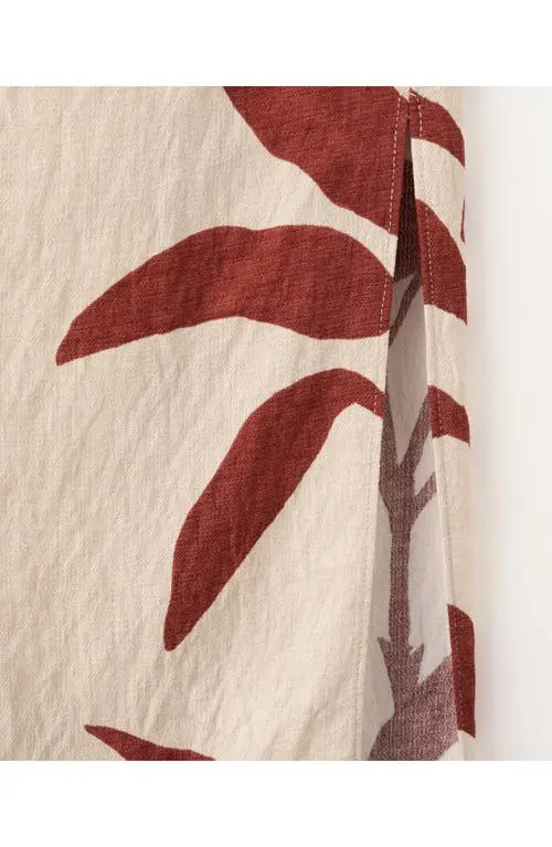 Mango Leaf Print Ruched One Shoulder Midi Dress