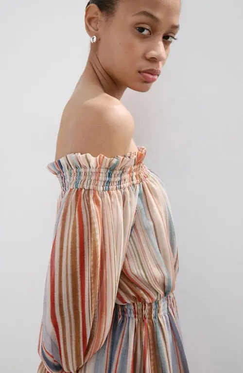 Mango Off-the-shoulder Striped Maxi Dress