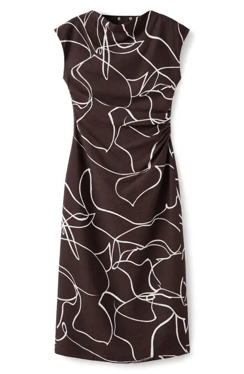 Mango Print Ruched Midi Dress