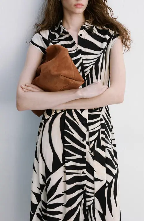 Mango Leaf Print Midi Shirtdress