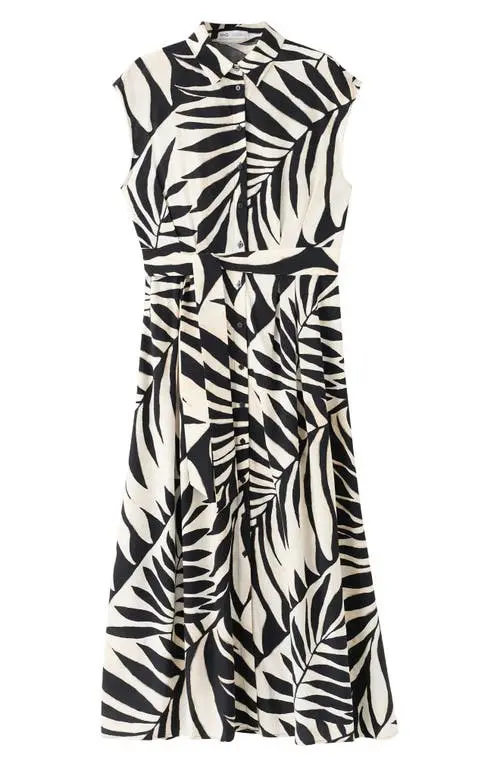 Mango Leaf Print Midi Shirtdress