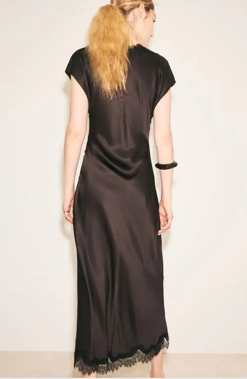 Mango Lace Trim Satin Maxi Dress