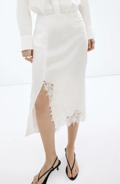 Mango Lace Trim Satin Midi Skirt