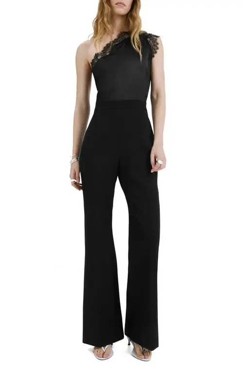 Mango Lace Detail One-shoulder Jumpsuit - Black