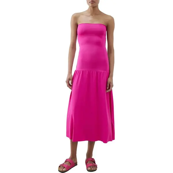 Mango Strapless Drop Waist Midi Dress