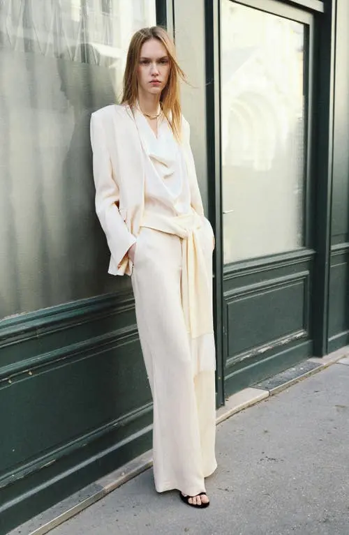 Mango Belted Straight Leg Tailored Pants