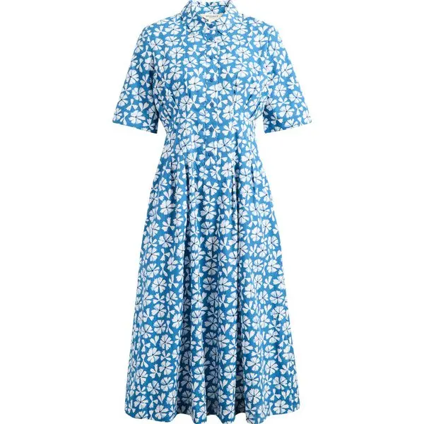 SEASALT CORNWALL Organic Cotton Midi Shirtdress - Bold Cornflower Sailboats