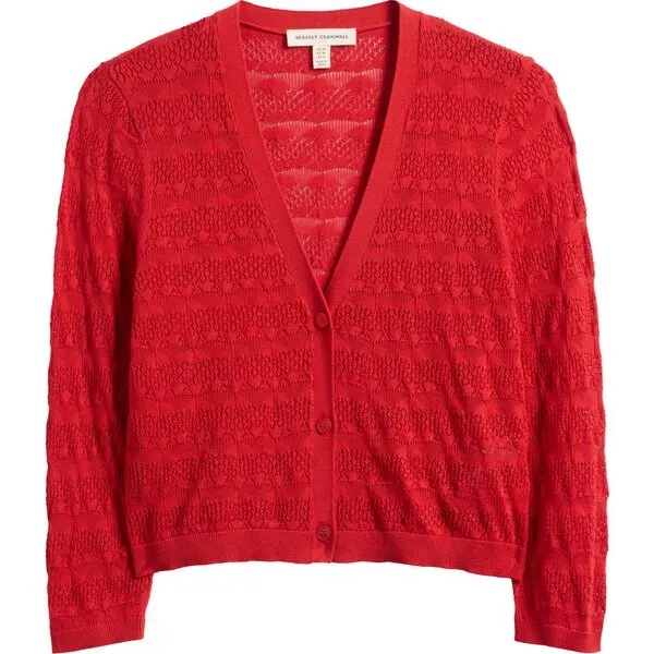 SEASALT CORNWALL Sweet Day Pointelle Cardigan - Knit Melange Boat Red