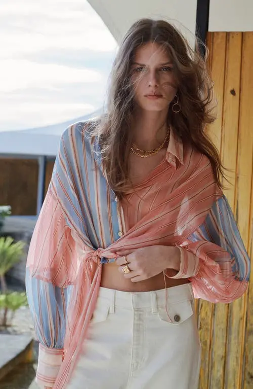 Mango Stripe Tie Hem Shirt