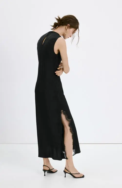 Mango Sleeveless Satin Maxi Dress With Lace Trim