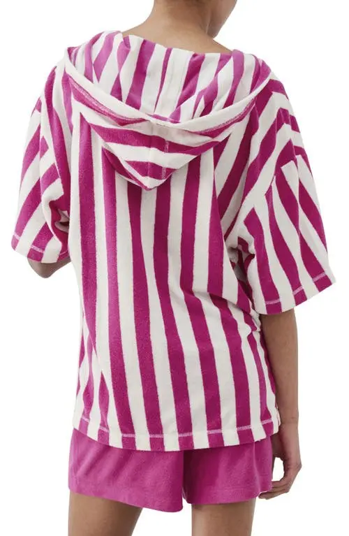 Mango Striped Hooded Cotton Blend Pajama Shirt - Fuchsia