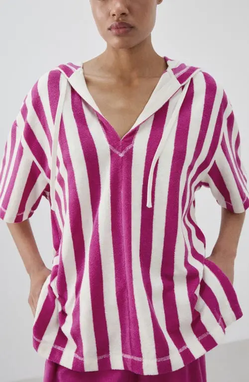 Mango Striped Hooded Cotton Blend Pajama Shirt - Fuchsia